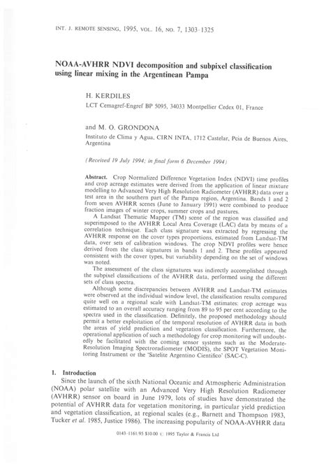 Pdf Noaa Avhrr Ndvi Decomposition And Subpixel Classification Using Linear Mixing In The
