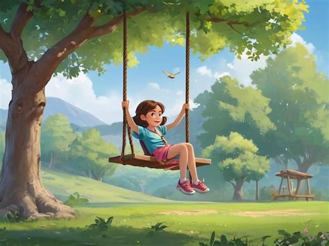 77 000 Girl Swinging On Tree Drawing Pictures