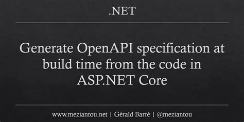 Generate Openapi Specification At Build Time From The Code In Aspnet