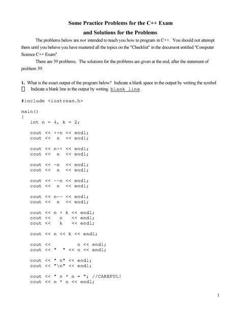 Practiceproblems C Questions And Answers Some Practice Problems For The C Exam And