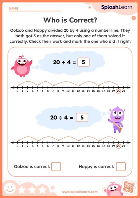 Identify The Correct Division Solution On Number Line — Printable