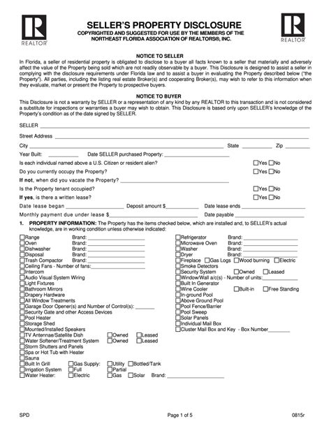 Printable Sellers Disclosure Washington Form Printable Forms Free Online