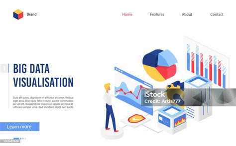 연구 금융 통계에 종사하는 만화 금융 분석가 캐릭터와 Isometric 빅 데이터 분석 벡터 일러스트레이션 웹 사이트 인터페이스 3d 디자인 3차원 형태에 대한 스톡 벡터