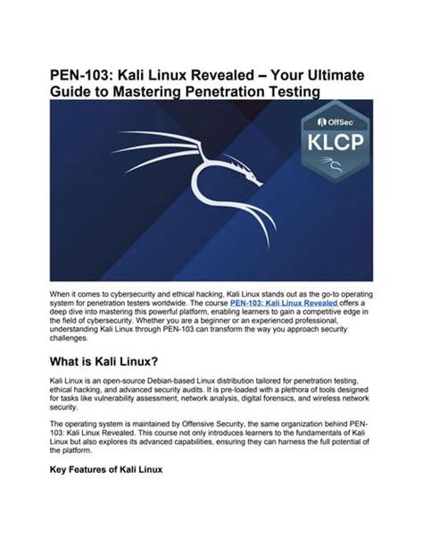 Pen 103 Kali Linux Revealed Your Ultimate Guide To Mastering Penetration Testing Docx