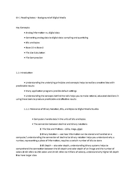 DIG CH Notes CH Reading Notes Background Of Digital Media Key Concepts Analog