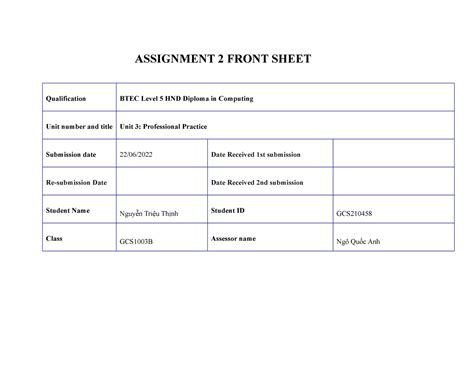Assignment 2 Front Sheet Assignment 2 Front Sheet Qualification Btec