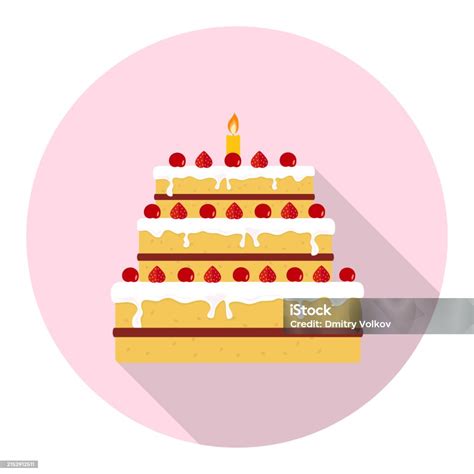 생일 케이크 생일 케이크 아이콘 와 촛불 와 고립된 분홍색 배경에 와 그림자 벡터 만화 그림입니다 벡터 3차원 형태에 대한 스톡 벡터 아트 및 기타 이미지 Istock