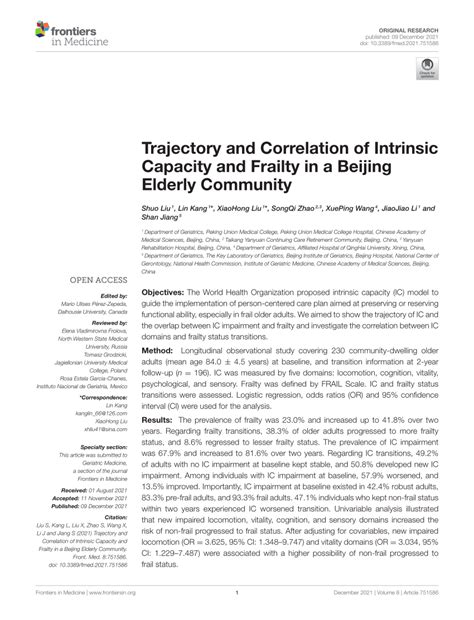 Pdf Trajectory And Correlation Of Intrinsic Capacity And Frailty In A