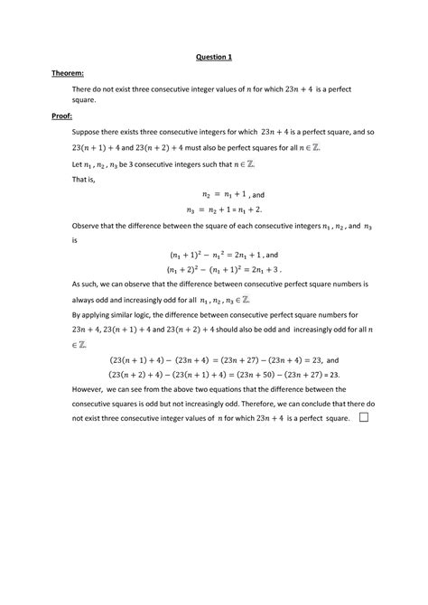 Math1081 Assignment 1 Theorem There Do Not Exist Three Consecutive
