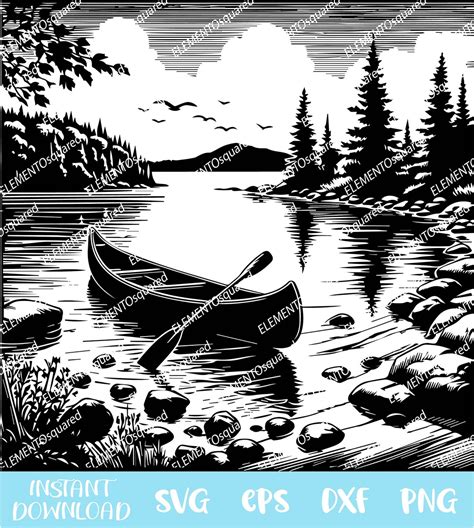 Lake Scene Svg Lake Scene Eps Lake Scene Png Lake Scene Dxf Canoe