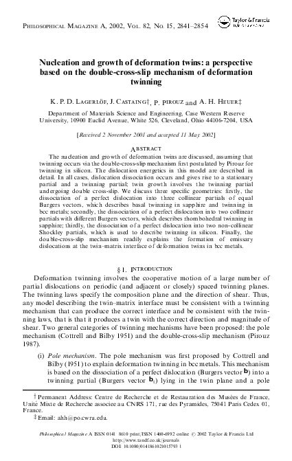 Pdf Nucleation And Growth Of Deformation Twins A Perspective Based