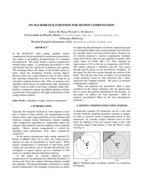 Pdf On Macroblock Partition For Motion Compensation