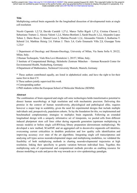 Pdf Multiplexing Cortical Brain Organoids For The Longitudinal