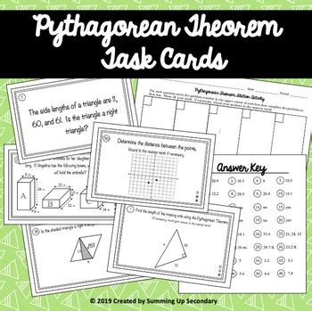 Pythagorean Theorem Task Cards By Summing Up Secondary TpT