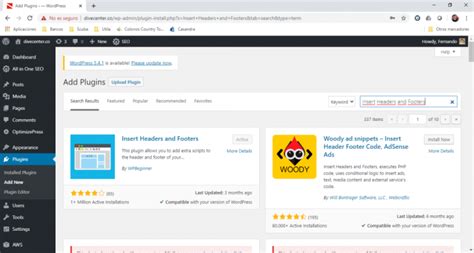cómo instalar el plugin insert headers and footers en wordpress m8