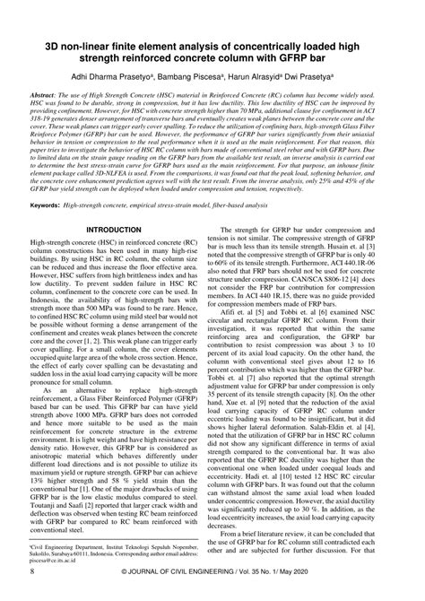 PDF D Non Linear Finite Element Analysis Of Concentrically Loaded High Strength Reinforced