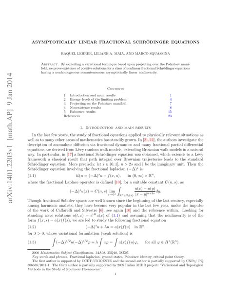 Pdf Asymptotically Linear Fractional Schrodinger Equations