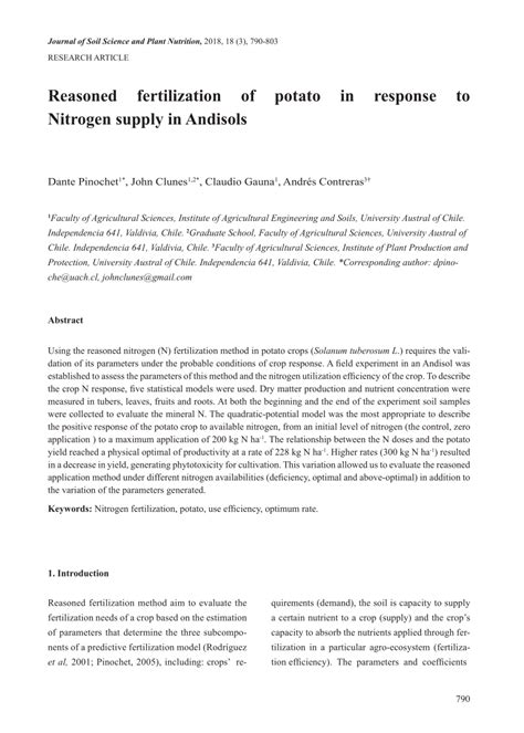 Pdf Reasoned Fertilization Of Potato In Response To Nitrogen Supply In Andisols