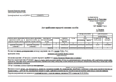 Акт приймання передачі — бланк зразок
