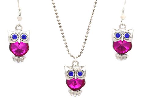 Sisfrog Crystal Owl Necklace Earrings Jewelry Sets For Women And Teens