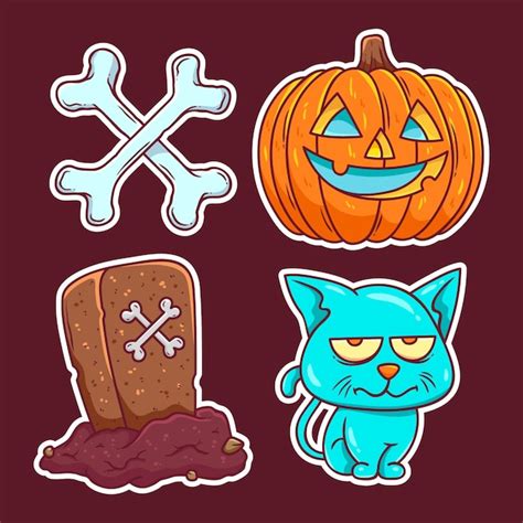Free Vector Halloween Sticker Hand Drawn Coloring