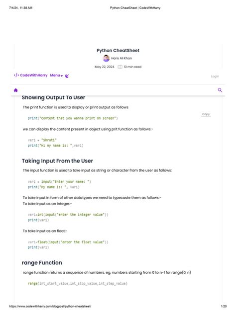 Python Cheatsheet Codewithharry Pdf Class Computer Programming