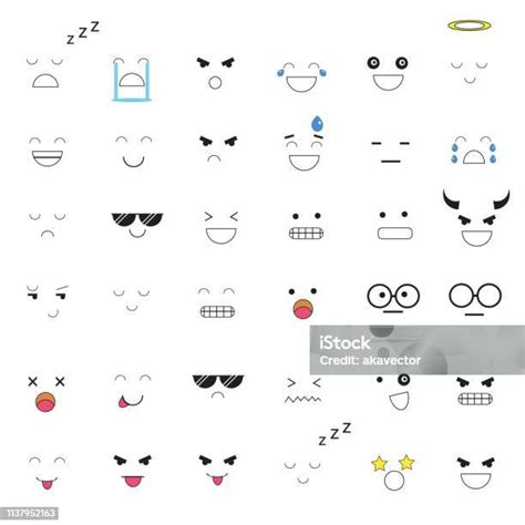다른 감정을 보여주는 이모티콘 얼굴 기쁨 슬픔 분노 말하기 재미 있는 두려움 미소 흰색 바탕에 고립 된 그림입니다 윙크에 대한