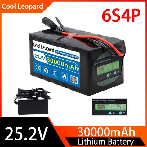 전기 자전거 Bms 리튬 배터리 용량 표시기 및 충전기 포함 24v 6s4p 30ah 500w 고전력 배터리 25