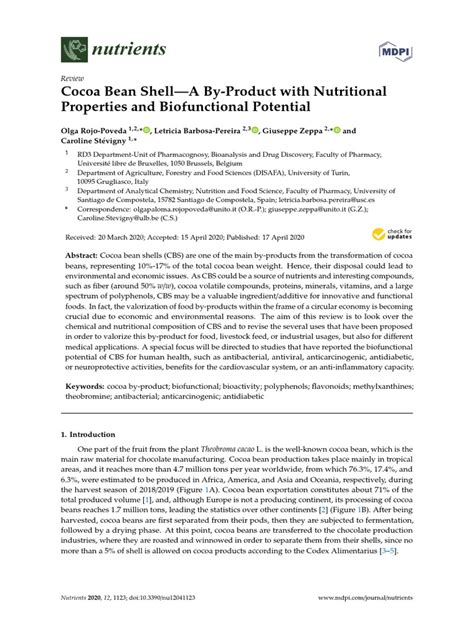 cocoa bean shell a by product with nutritional properties and
