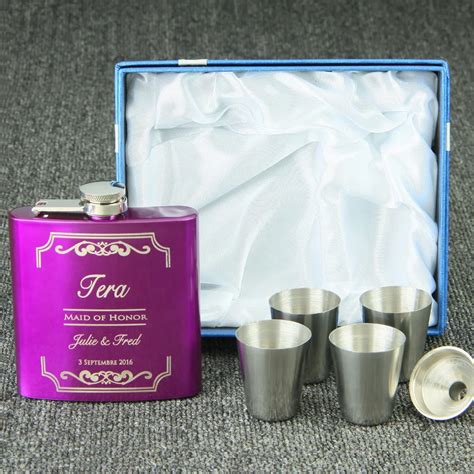 결혼식 생일 가장 친한 친구를 위한 맞춤형 레이디 선물 6oz 핑크 또는 퍼플 힙 플라스크 선물 상자 및 4 잔 유리hip Flaskflask Hiphip Flask