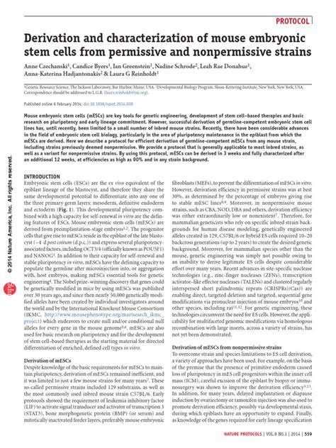 Derivation And Characterization Of Mouse Embryonic Stem Cells From Permissive And Nonpermissive
