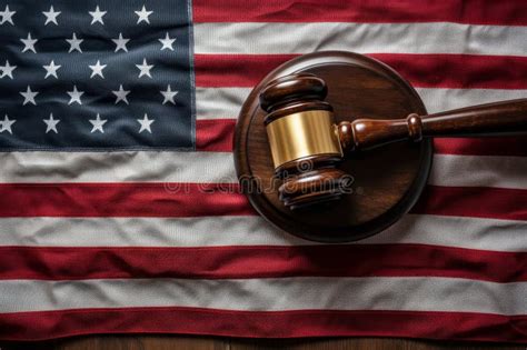 A Judges Gavel Hammer With An American Flag Usa Law And Order Stock