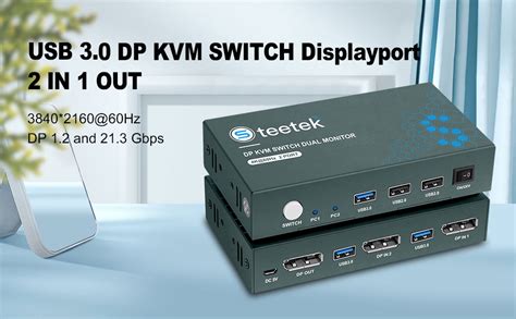 Steetek Usb 3 0 Kvm Switch Displayport 4k 60hz 2 Port Kvm Displayport 2 In 1 Out Kvm Switch 2