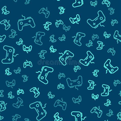 Green Line Gamepad Icon Isolated Seamless Pattern On Blue Background