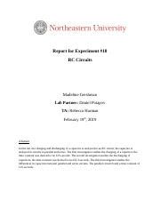 Experiment 18 RC Circuits Docx Report For Experiment 18 RC Circuits Madeline Gershman Lab