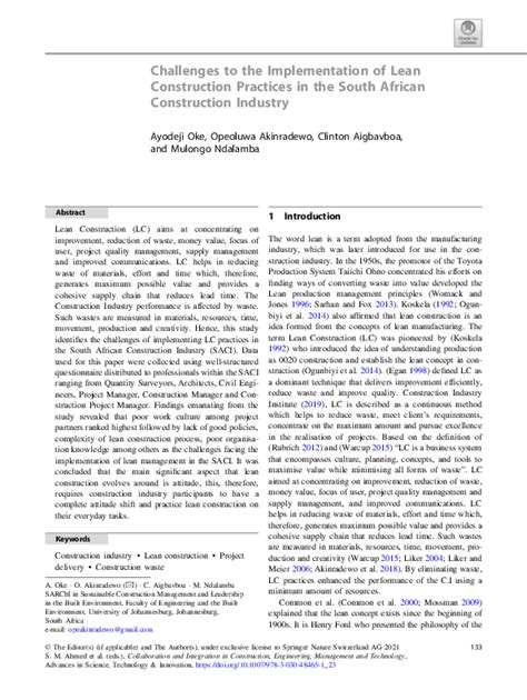 Pdf Challenges To The Implementation Of Lean Construction Practices