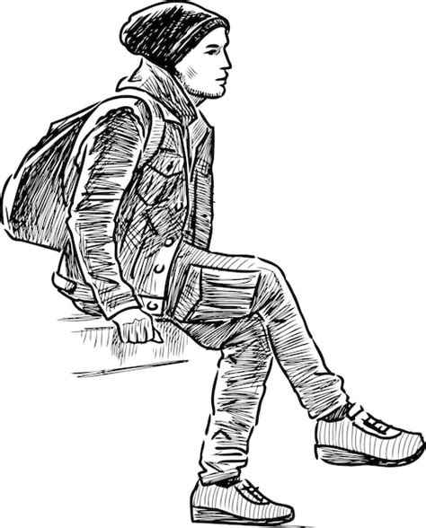 벤치에 앉아 젊은 남자 프리미엄 벡터