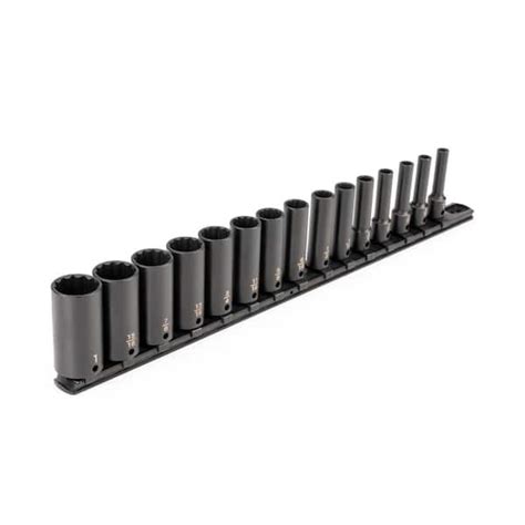 Tekton 3 8 In Drive Deep 12 Point Impact Socket Set 15 Piece 1 4 1 In Rails Sid91113