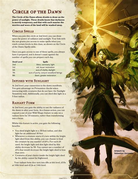 Circle Of The Dawn V2 A Druid Subclass That Lets You Use The Power Of