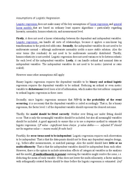 Assumptions Of Logistic Regression Pdf Logistic Regression Regression Analysis