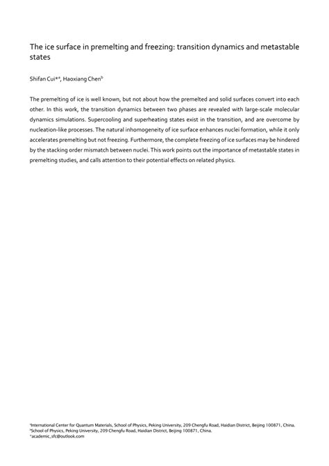 Pdf The Ice Surface In Premelting And Freezing Transition Dynamics
