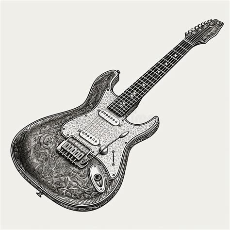 Guitar Covered With Patterns Popular Musical Instrument Black And