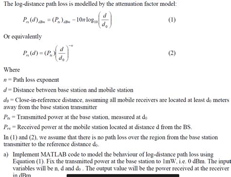 Solved The Log Distance Path Loss Is Modelled By The