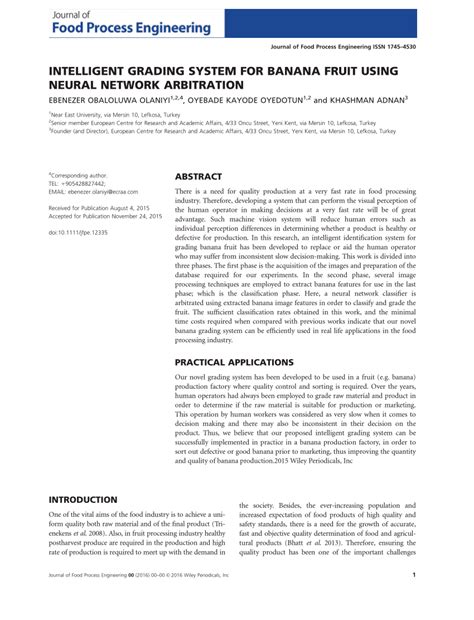 pdf intelligent grading system for banana fruit using neural network