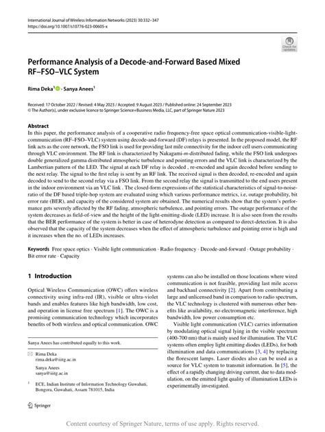 Performance Analysis Of A Decode And Forward Based Mixed Rffsovlc System