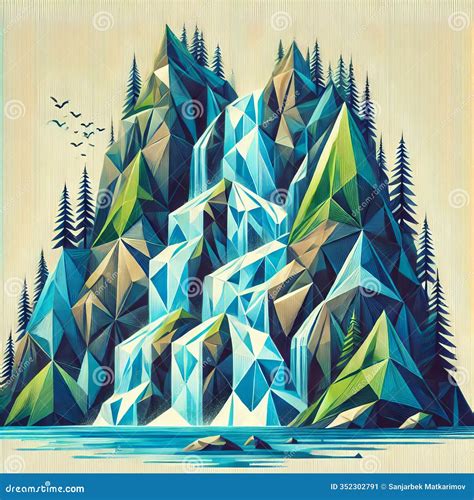 Triangle Waterfall A Stylized Illustration Of A Waterfall Constr Stock Illustration