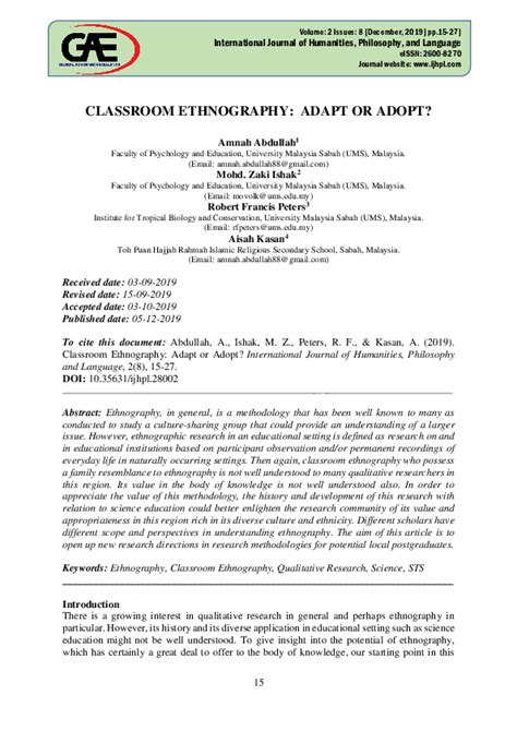 Pdf Classroom Ethnography Adapt Or Adopt