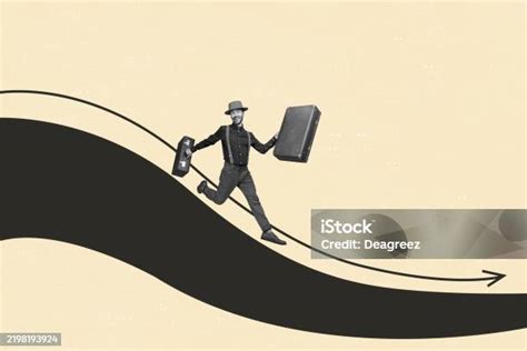 3d 사진 콜라주 복합 트렌드 아트웍 스케치 이미지 젊은이 행복 한 남자 산책 실행 거대한 화살표 감소에 넘어져 성공을 잃다 35 39세에 대한 스톡 사진 및 기타 이미지