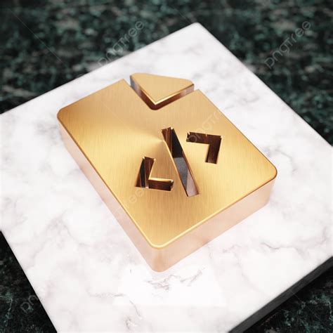 Bronze Code File Symbol Placed On White Marble Podium An Iconic Representation Of Programming