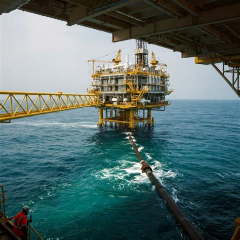 Oil Platform Connecting To Pipeline In The Middle Of The Ocean Stock Illustration Illustration